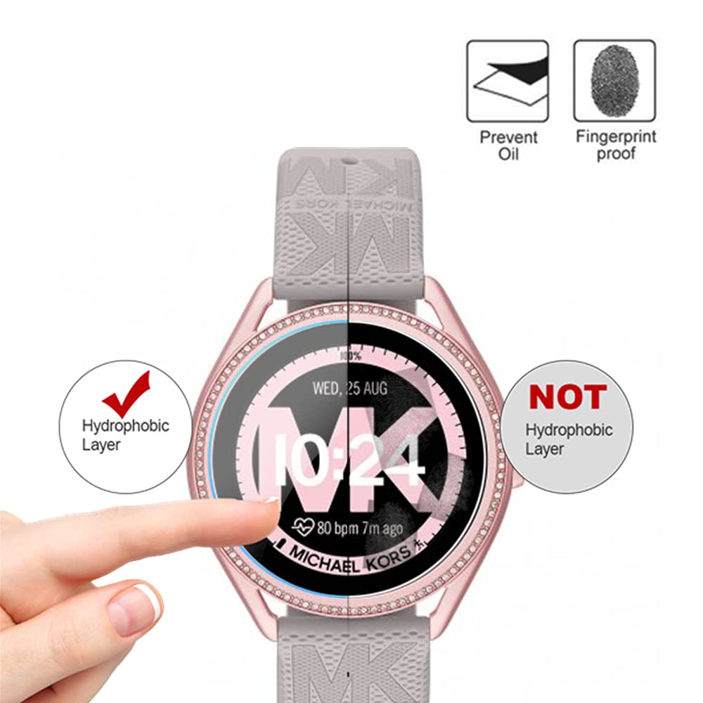 MIHENCE Compatible for Michael Kors MKGO Gen 5E 43mm Screen Protector, 9H Anti-Scratch Premium Real Tempered Glass Screen Protector for Michael Kors Women's MKGO Gen 5E 43mm Smartwatch (3PCS)