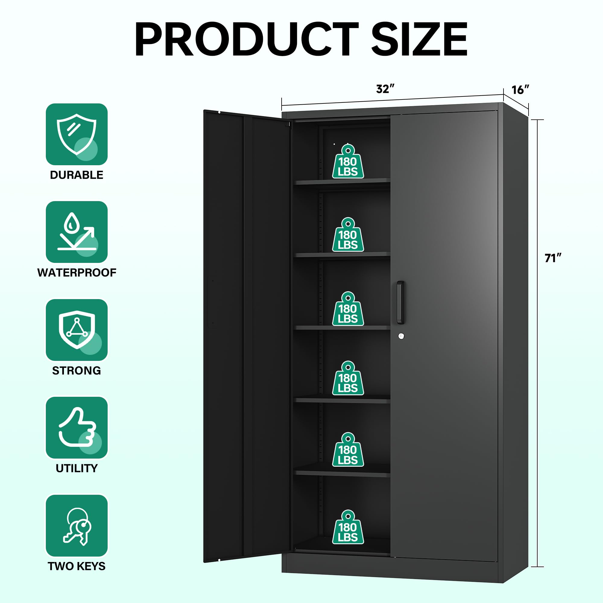 Letaya Metal Storage Cabinets with Lock Doors,Tall Locker Organizer Steel Garage Cabinets, 5 Adjustable Layers Shelves for Home, Office, Warehouse,Tool,Industrial(Black)