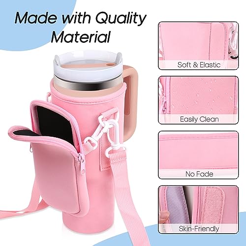 Water Bottle Carrier Bag with Pouch Compatible with Stanley 40oz Tumbler with Handle, Water Bottle Pouch for Stanley Quencher H2.0 Flowstate, Stanley Adventure Quencher, Simple Modern 40 oz Tumbler