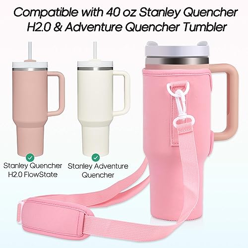 Water Bottle Carrier Bag with Pouch Compatible with Stanley 40oz Tumbler with Handle, Water Bottle Pouch for Stanley Quencher H2.0 Flowstate, Stanley Adventure Quencher, Simple Modern 40 oz Tumbler