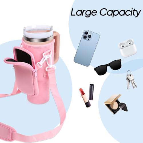 Water Bottle Carrier Bag with Pouch Compatible with Stanley 40oz Tumbler with Handle, Water Bottle Pouch for Stanley Quencher H2.0 Flowstate, Stanley Adventure Quencher, Simple Modern 40 oz Tumbler