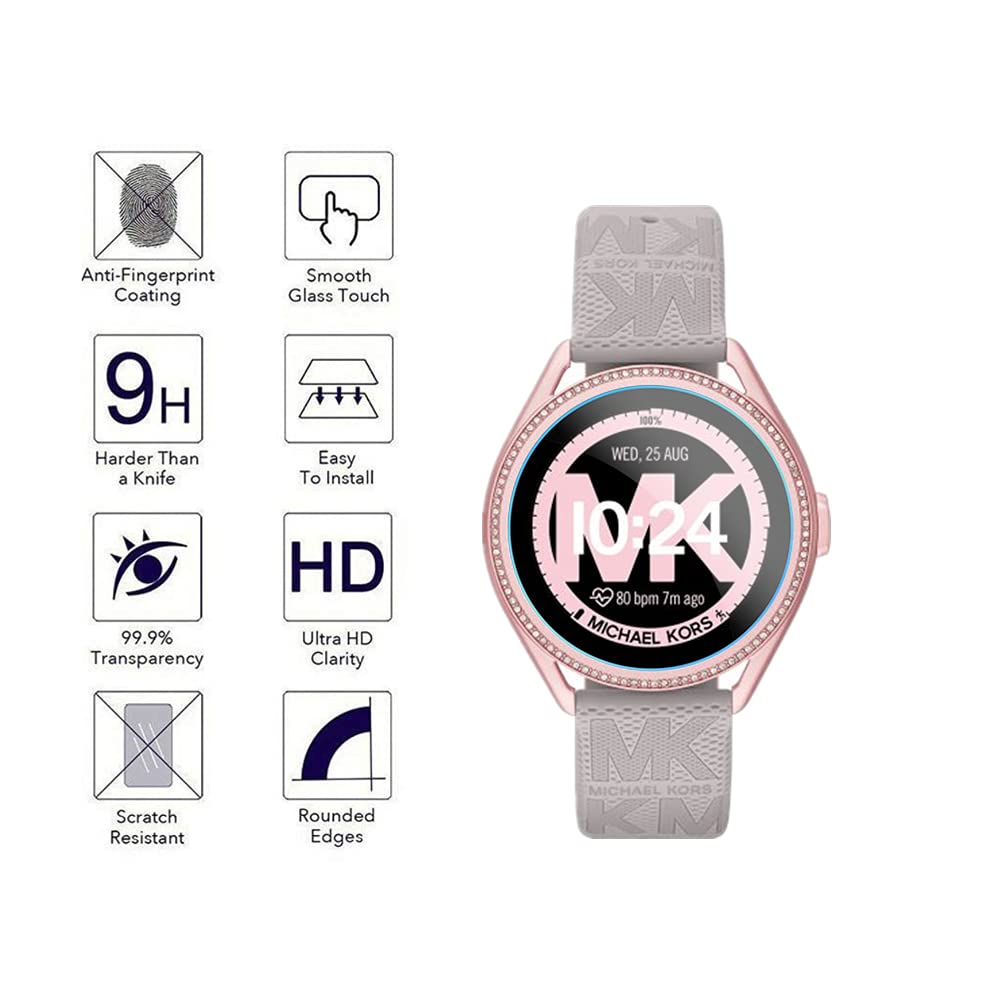 MIHENCE Compatible for Michael Kors MKGO Gen 5E 43mm Screen Protector, 9H Anti-Scratch Premium Real Tempered Glass Screen Protector for Michael Kors Women's MKGO Gen 5E 43mm Smartwatch (3PCS)