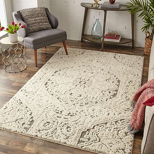Mohawk Home Francesca Ornamental Medallion Light Gray 5' x 8' Shag Area Rug Perfect for Living Room, Dining Room, Office
