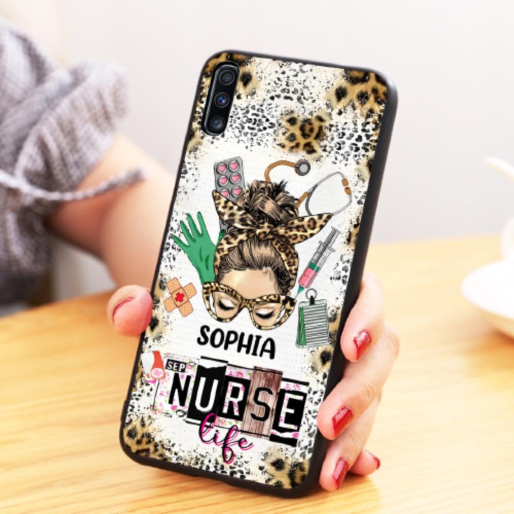 Messy Bun Nurse, CNA, CMA, Doctor - Nurse Life Scrubs Nurse Day Personalized Phone case Multicolor