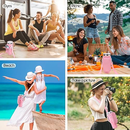 Water Bottle Carrier Bag with Pouch Compatible with Stanley 40oz Tumbler with Handle, Water Bottle Pouch for Stanley Quencher H2.0 Flowstate, Stanley Adventure Quencher, Simple Modern 40 oz Tumbler