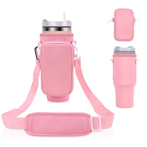 Water Bottle Carrier Bag with Pouch Compatible with Stanley 40oz Tumbler with Handle, Water Bottle Pouch for Stanley Quencher H2.0 Flowstate, Stanley Adventure Quencher, Simple Modern 40 oz Tumbler