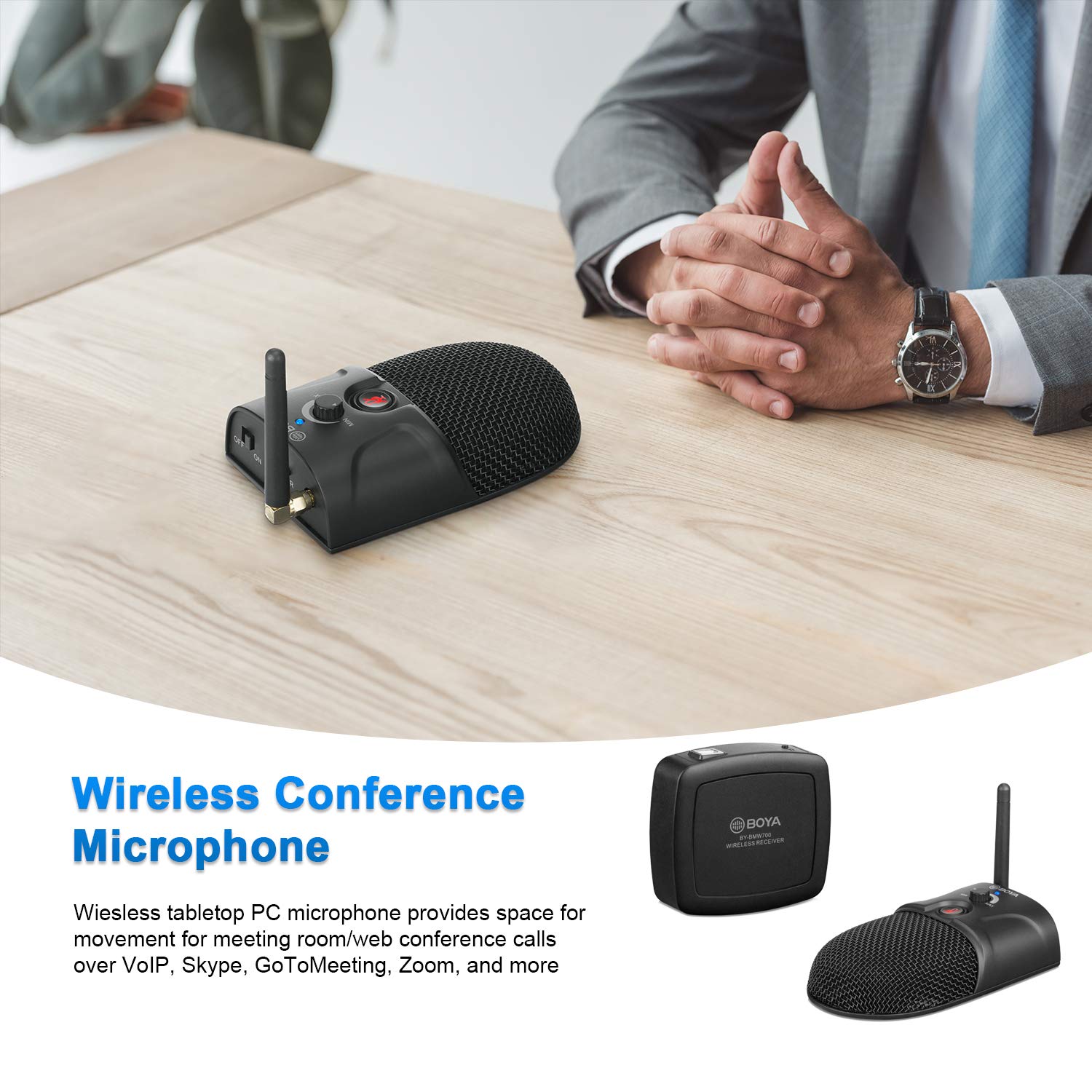 2.4GHz Wireless Conference Microphone, BOYA BY-BMW700 Omnidirectional USB Meeting Mic Table Top Desktop Microphone with 360° Pick Up Range Ideal for Video Conference, Seminars,Corporate Events