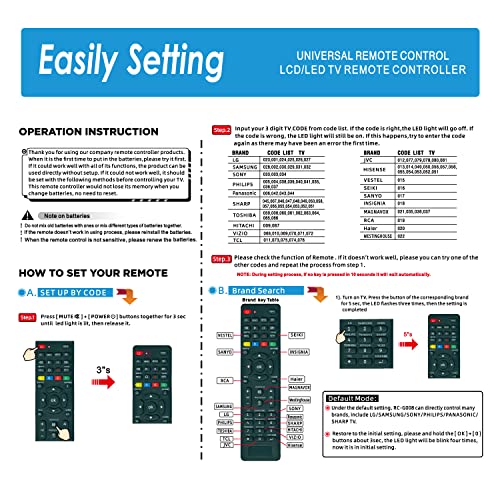 Universal TV Remote Control with Light-Up-Button for LG, Samsung, TCL, Philips, Vizio, Sony, Sharp, Panasonic, Sanyo, Insignia, Toshiba and Other Brands LCD LED 3D HDTV Smart TV Backlit Remote