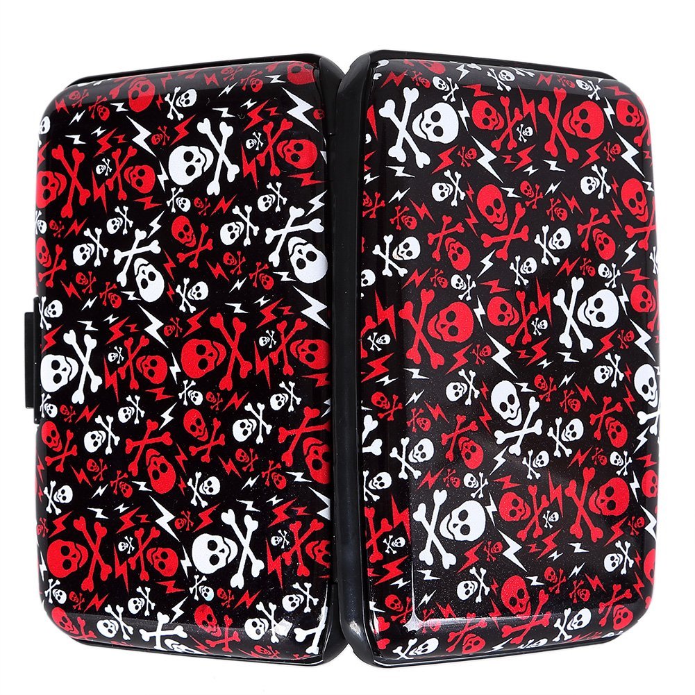 VICHLINE Credit Card Holder, Slim Aluminum Card Wallet RFID Blocking Mini Metal Hard Card Case for Women Men (Skull)