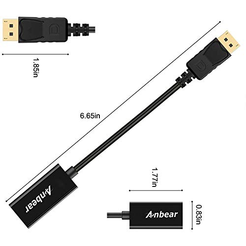 Anbear DisplayPort to HDMI Adapter, Display Port to HDMI Cable(Male to Female) for DisplayPort Enabled Desktops and Laptops Connect to HDMI Displays (1, Black)