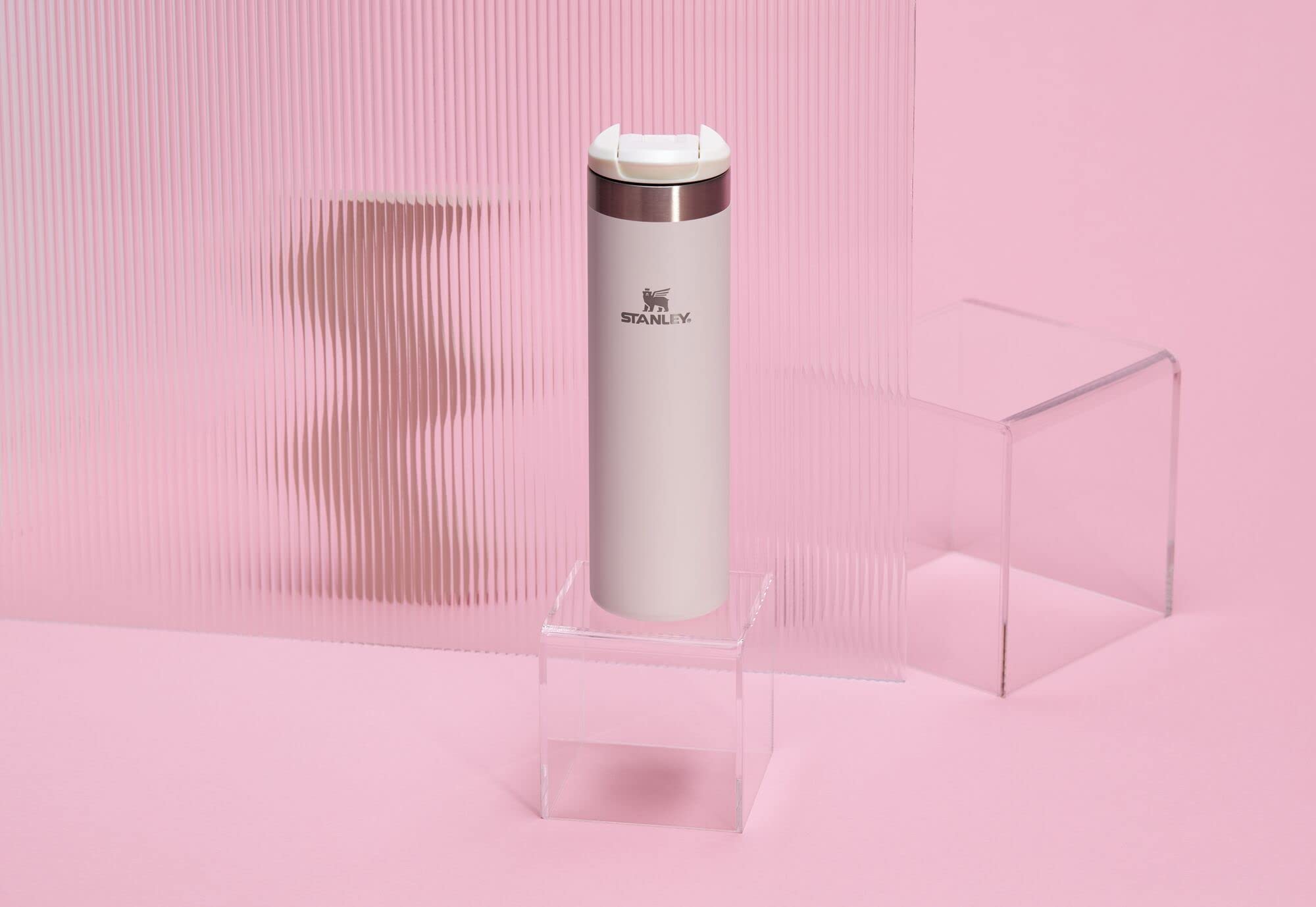 Stanley AeroLight Transit Bottle 20 oz | Locking Drink Through Lid | Leak Resistant Water Bottle or Coffee Travel Mug | Lightweight Insulated Stainless Steel | BPA-Free | Rose Quartz Glimmer