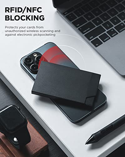 VULKIT Pop up Credit Card Holder Minimalist Metal Business Card Case RFID Blocking Front Pocket Wallet for Men or Women(Black)