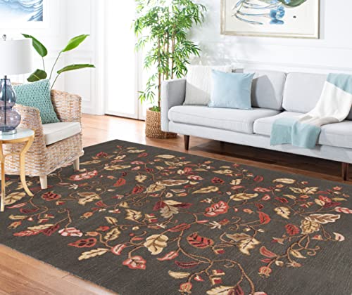 MARTHA STEWART x SAFAVIEH 9' x 12' Francesca Black MSR3611B Handmade Autumn Woods Wool & Viscose Area Rug