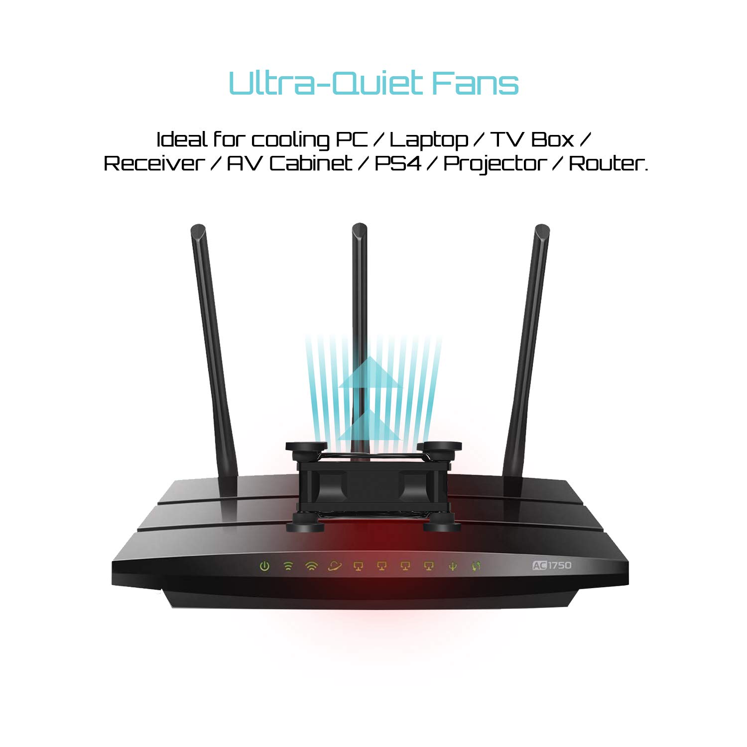 upHere USB Computer Fan Black, Dual 80mm, Silent, 80 * 80*25mm, 1800rpm, 5V, 1.68W, 20dB, Compatible with Desktop, Laptop, TV Box, Receiver, AV Cabin, PS4, Projector, Router