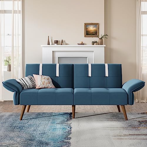 JAMFLY 69'' Velvet Futon Sofa Bed, Convertible Futon Couch Sleeper Sofa with Adjustable Armrests and Backrest, Modern Loveseat Sofa for Living Room, Bedroom…