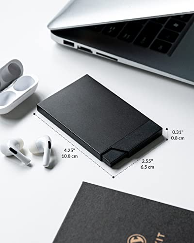 VULKIT Pop up Credit Card Holder Minimalist Metal Business Card Case RFID Blocking Front Pocket Wallet for Men or Women(Black)