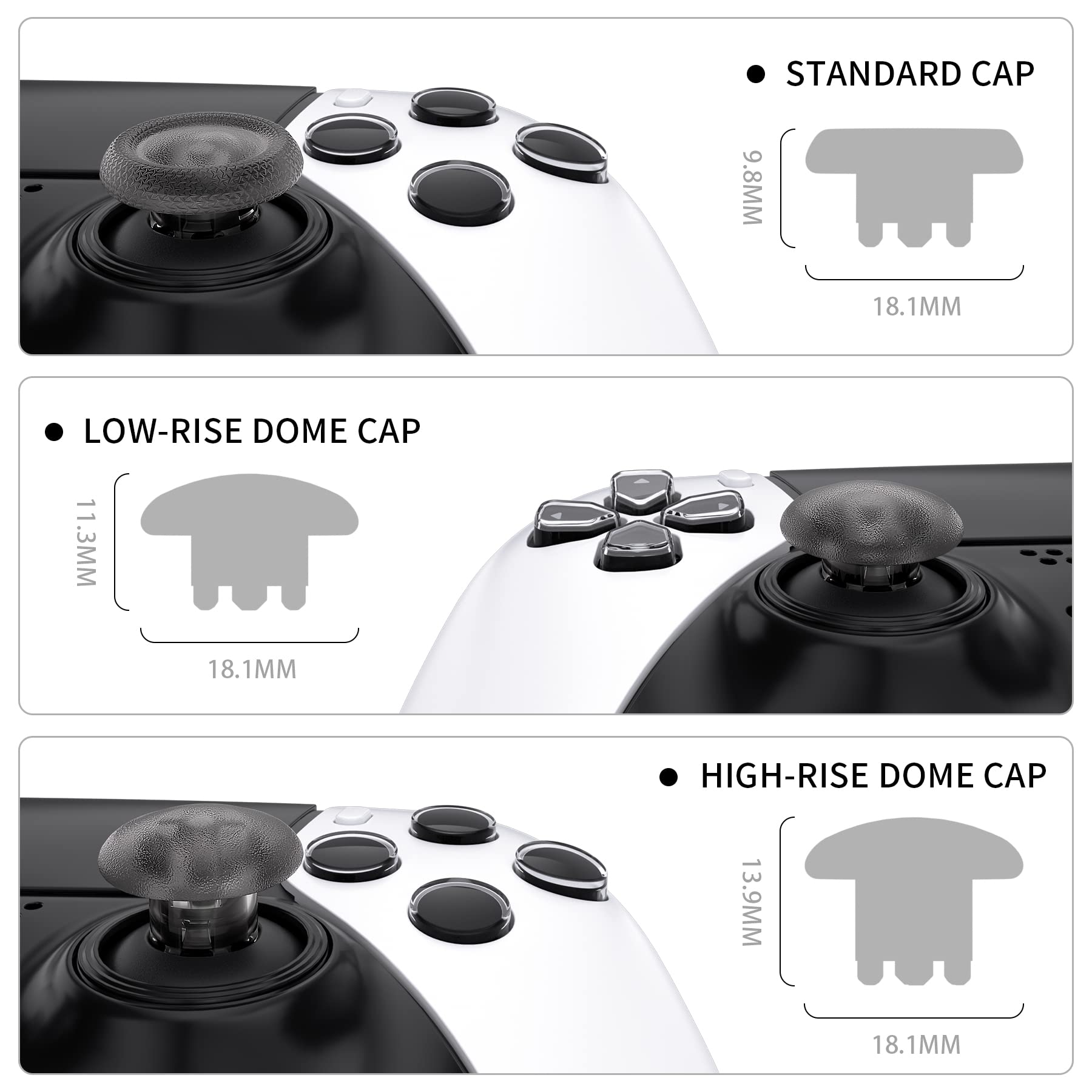 eXtremeRate Clear Black Replacement Swappable Thumbsticks for PS5 Edge Controller, Custom Interchangeable Analog Stick Joystick Caps for PS5 Edge Controller - Without Controller & Thumbsticks Base
