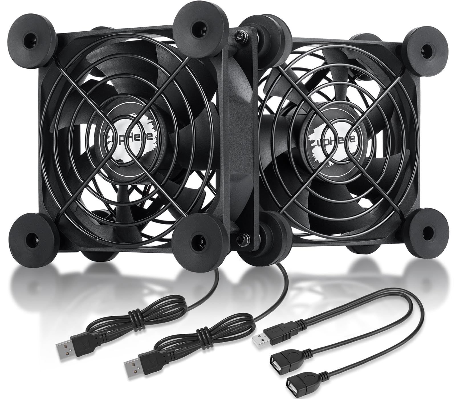 upHere USB Computer Fan Black, Dual 80mm, Silent, 80 * 80*25mm, 1800rpm, 5V, 1.68W, 20dB, Compatible with Desktop, Laptop, TV Box, Receiver, AV Cabin, PS4, Projector, Router