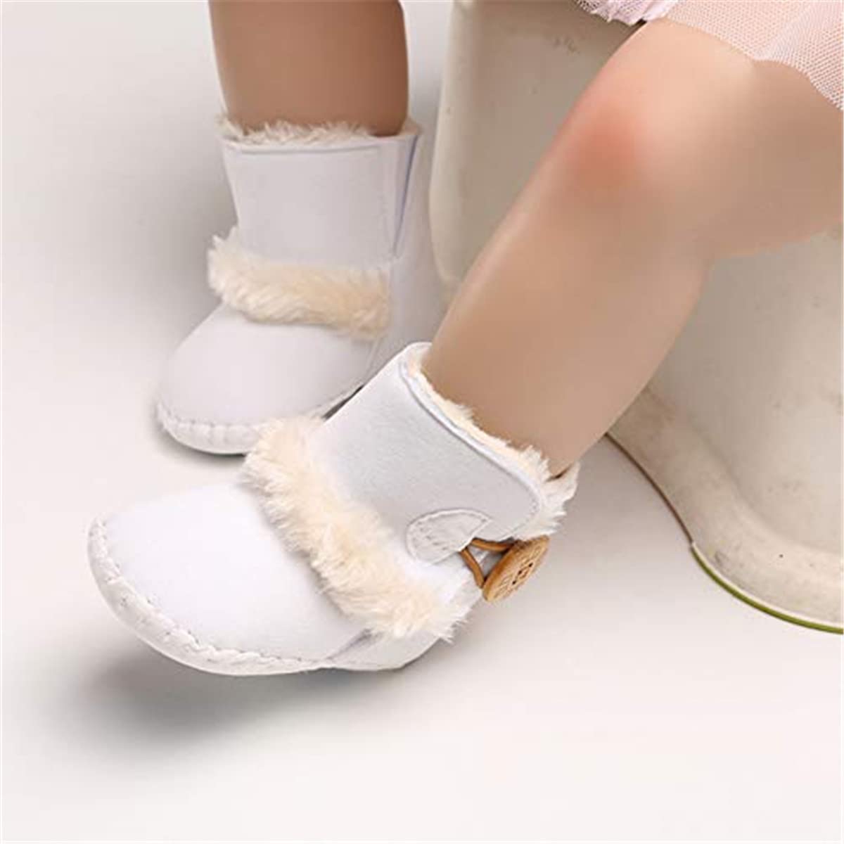 HsdsBebe Isbasic Infant Baby Buttons Snow Boots Anti-Skid Rubber Sole for Toddler Boys Girls Winter Warm Crib Shoes (6-12 Months, A/White)