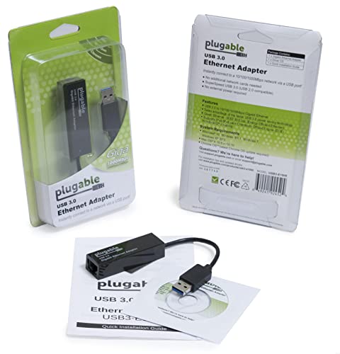 Plugable USB to Ethernet Adapter, USB 3.0 to Gigabit Ethernet, Supports Windows 10, 8.1, 7, XP, Linux, Chrome OS