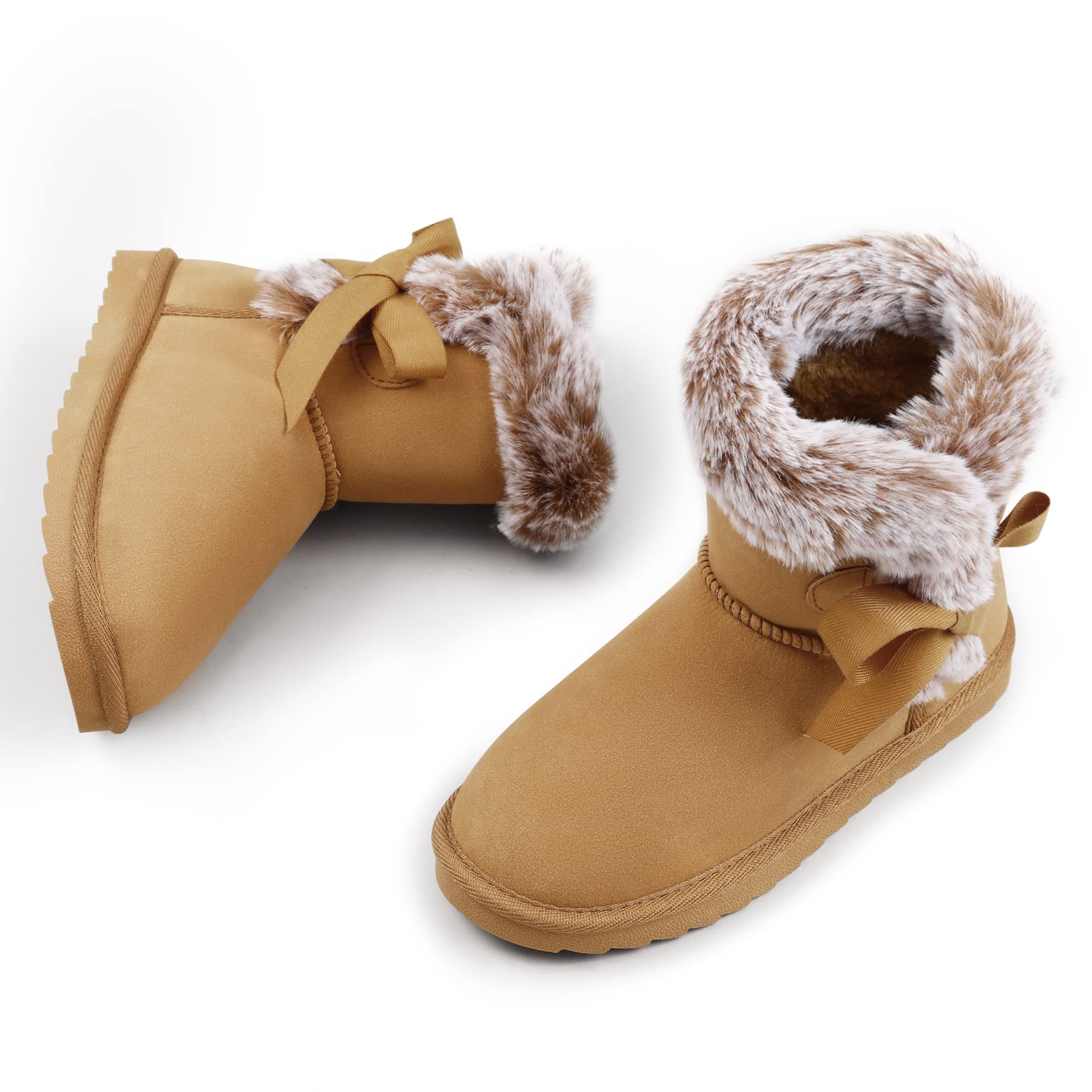 K KomForme Girls Kids Snow Boots Warm Fur Lined Slip On Outdoor Winter Shoes Lightweight Comfy(Little/Big Kids)