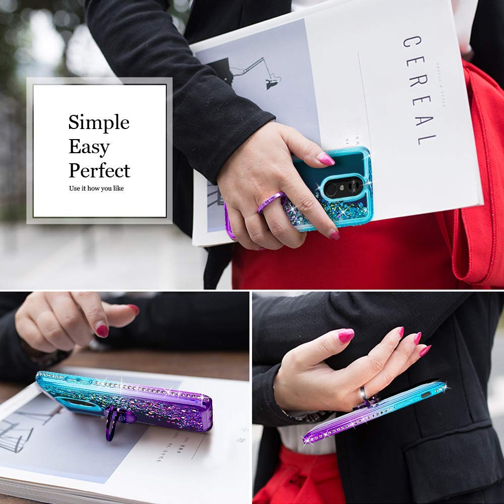 Silverback for LG Stylo 4 Case,LG Stylo 4 Plus Case,LG Q Stylus 4, Moving Liquid Holographic Sparkle Glitter Case with Stand, Bling Diamond Ring Slim Protective Case for LG Stylo 4 -Purple