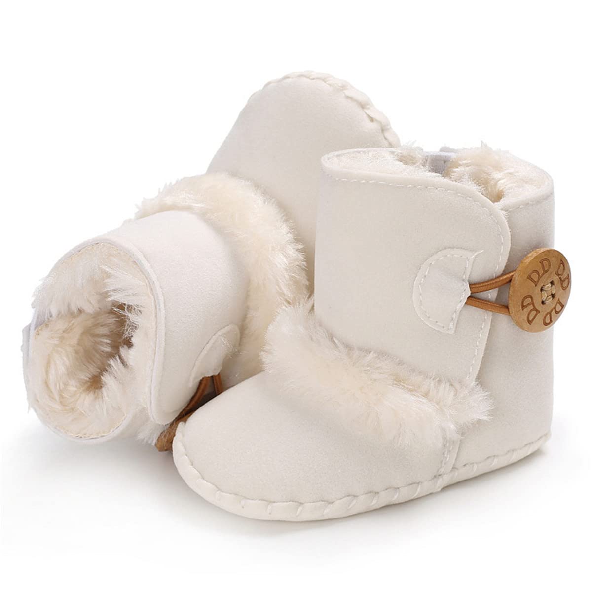 HsdsBebe Isbasic Infant Baby Buttons Snow Boots Anti-Skid Rubber Sole for Toddler Boys Girls Winter Warm Crib Shoes (6-12 Months, A/White)