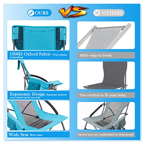 DIFY Folding Beach Chair 2 Pack, Lightweight with Storage Bag and Cup Holder, Comfortable and Portable, for Carry or Backpack, Low Beach Chair for Outdoor Activities, Camping, Beach, Events. (Blue)
