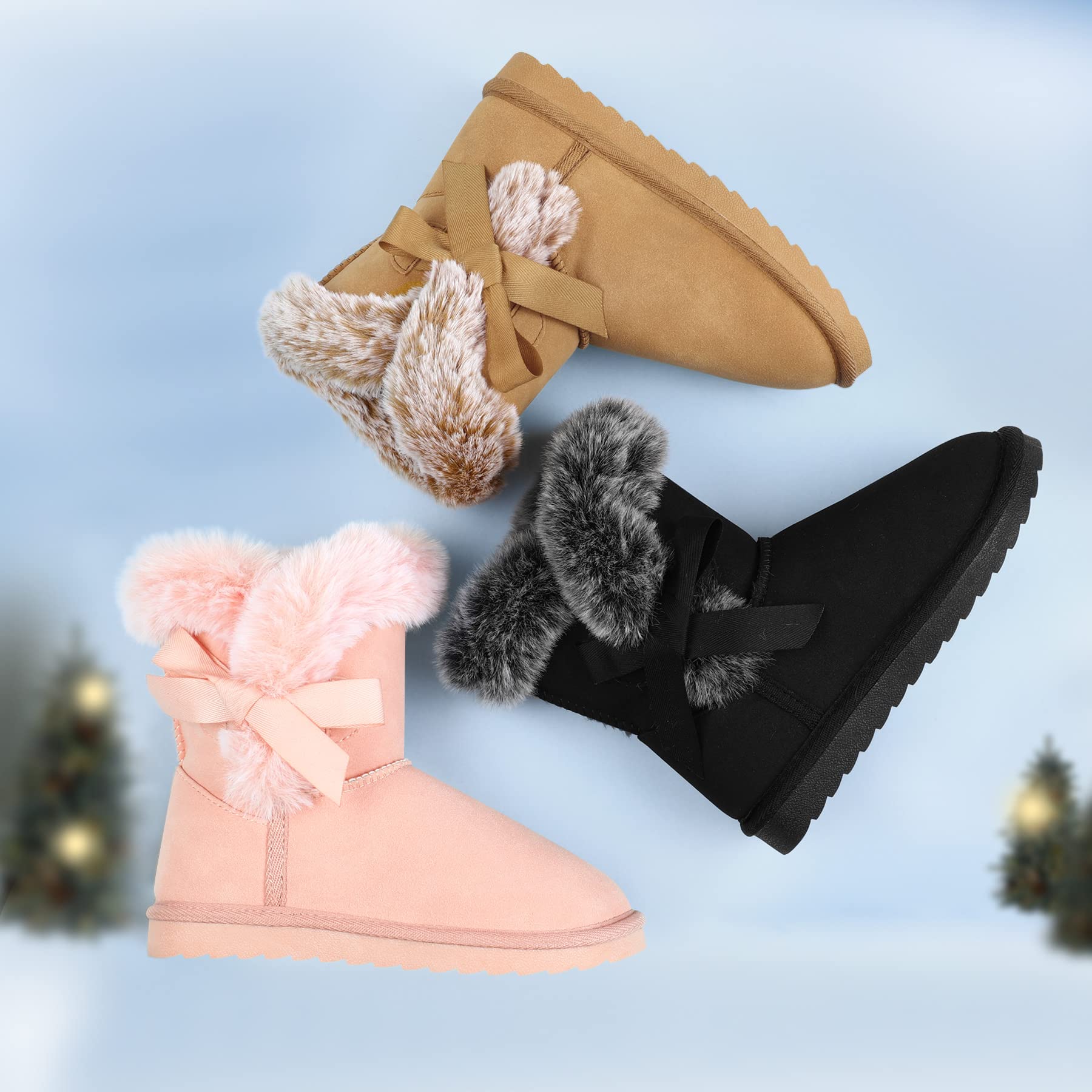 K KomForme Girls Kids Snow Boots Warm Fur Lined Slip On Outdoor Winter Shoes Lightweight Comfy(Little/Big Kids)