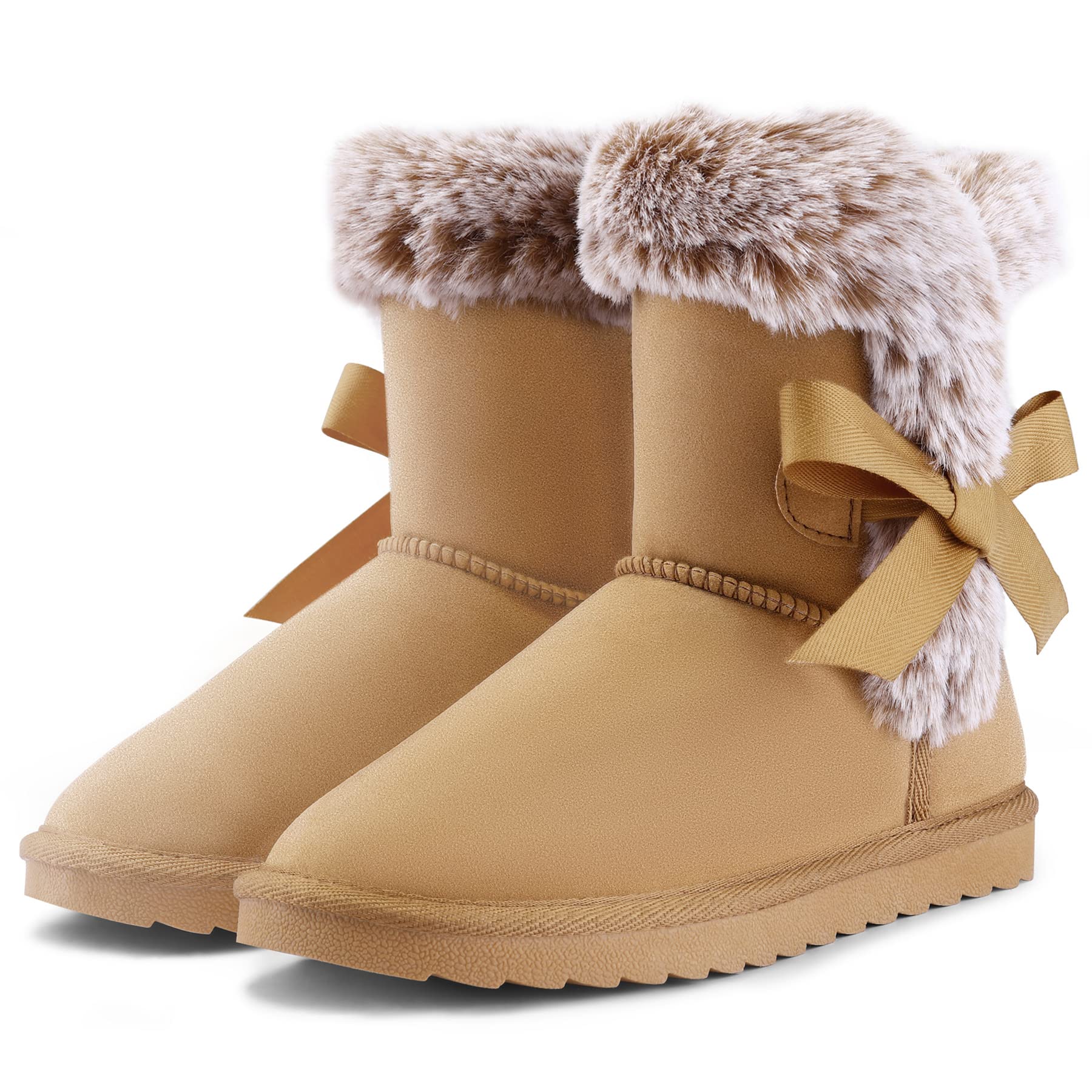 K KomForme Girls Kids Snow Boots Warm Fur Lined Slip On Outdoor Winter Shoes Lightweight Comfy(Little/Big Kids)