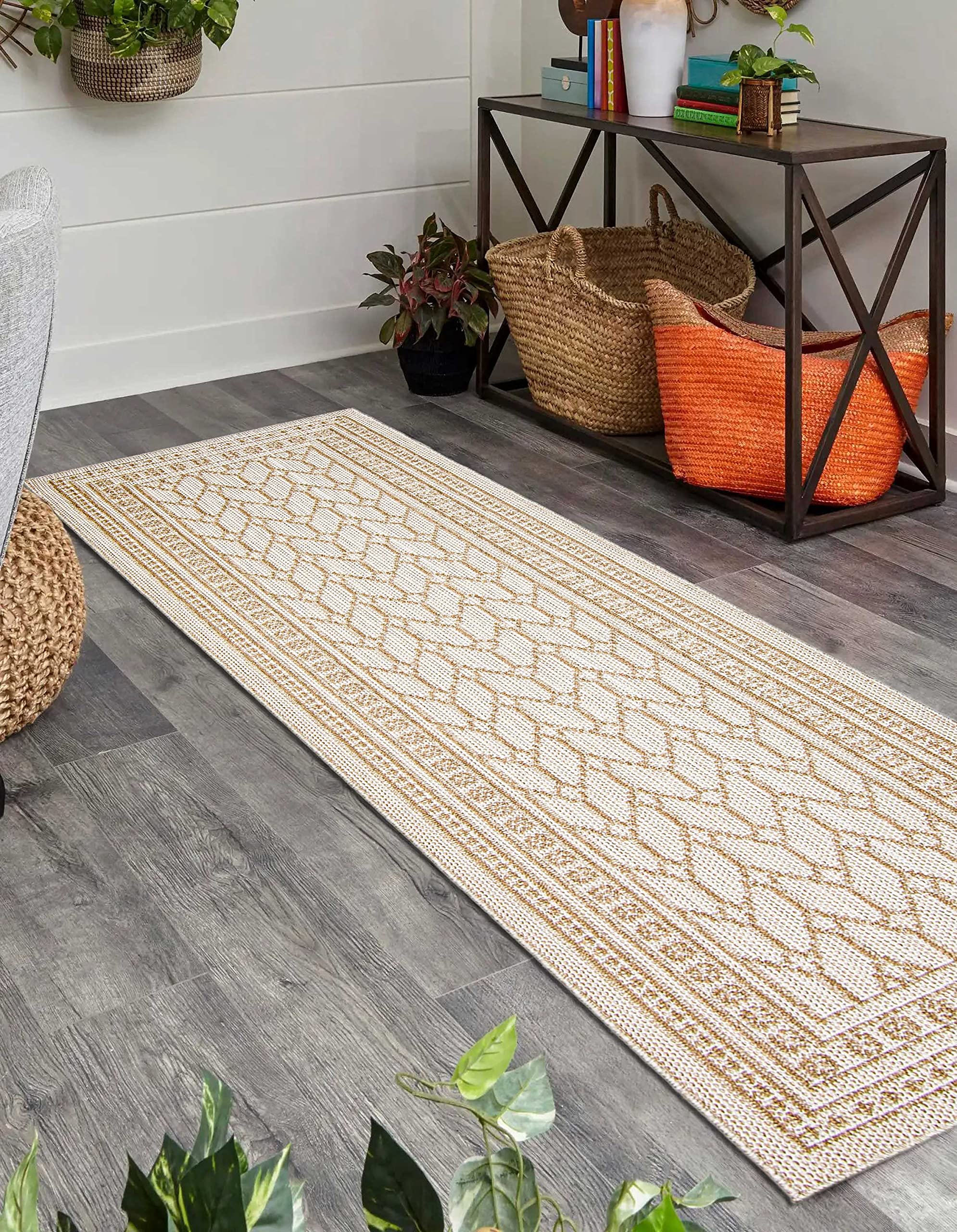 eCarpetGallery Runner Rug for Hallway Kitchen 8 feet Vintage Style Textured Taupe Carpet Runner, 368013