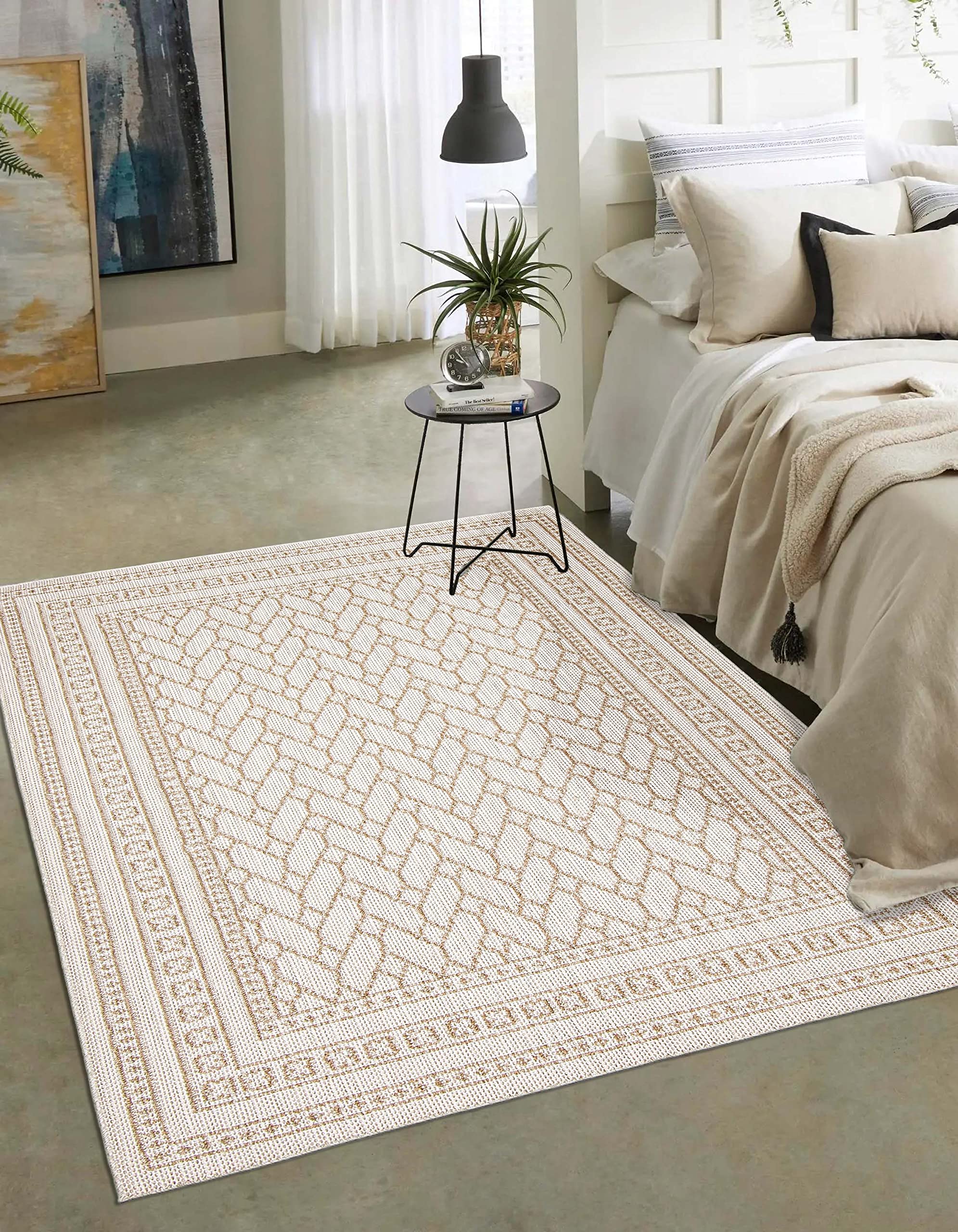 eCarpetGallery Vintage Turkish Area Rug for Living Room Bedroom 5x7 Taupe Carpet, High Low Pile Textured Rug, 368016