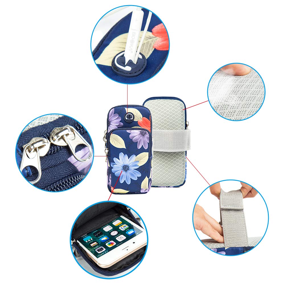 WATACHE Sports Arm Bag, Universal Unisex Armbands Exercise Workout Running Gym Armbands Phone Holder Pouch Case with Earphone Hole for iPhone, Samsung Galaxy and LG,#1Dark Blue