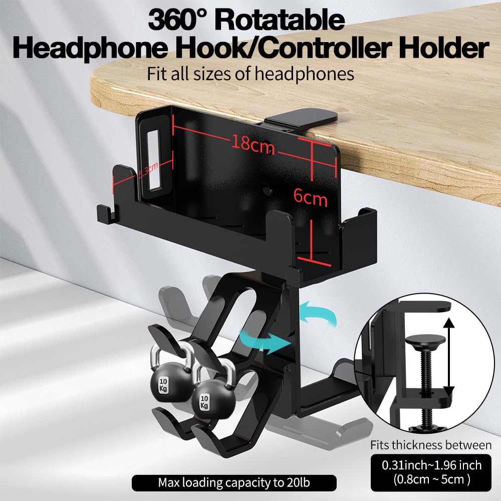 JDGPOKOO 4 in 1 Under Desk Clamp for Nintendo Switch/OLED, Switch Holder Mount with 360° Rotatable Headphone Hanger and Controller Holder, Headset and Controller Stand for PS4, PS5, Xbox, PC