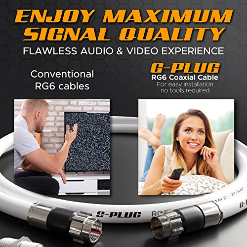 G-PLUG 6FT RG6 Coaxial Cable Connectors Set β High-Speed Internet, Broadband and Digital TV Aerial, Satellite Cable Extension β Weather-Sealed Double Rubber O-Ring and Compression Connectors White