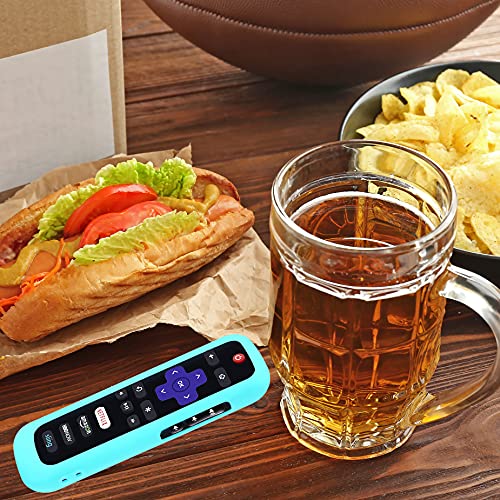 Remote Case for Roku, Battery Cover for TCL Roku Smart TV Steaming Stick Remote, Roku TV Remote Cover Silicone Protective Controller Universal Sleeve Skin Glow in The Dark Sky Blue