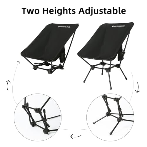 ROCK CLOUD 2 Pack Portable Compact Camping Chair Ultralight Folding Chairs Outdoor Lrage-Size for Camp Hiking Backpacking Lawn Beach Sports, Two-Heights Adjustable (Black-Large)