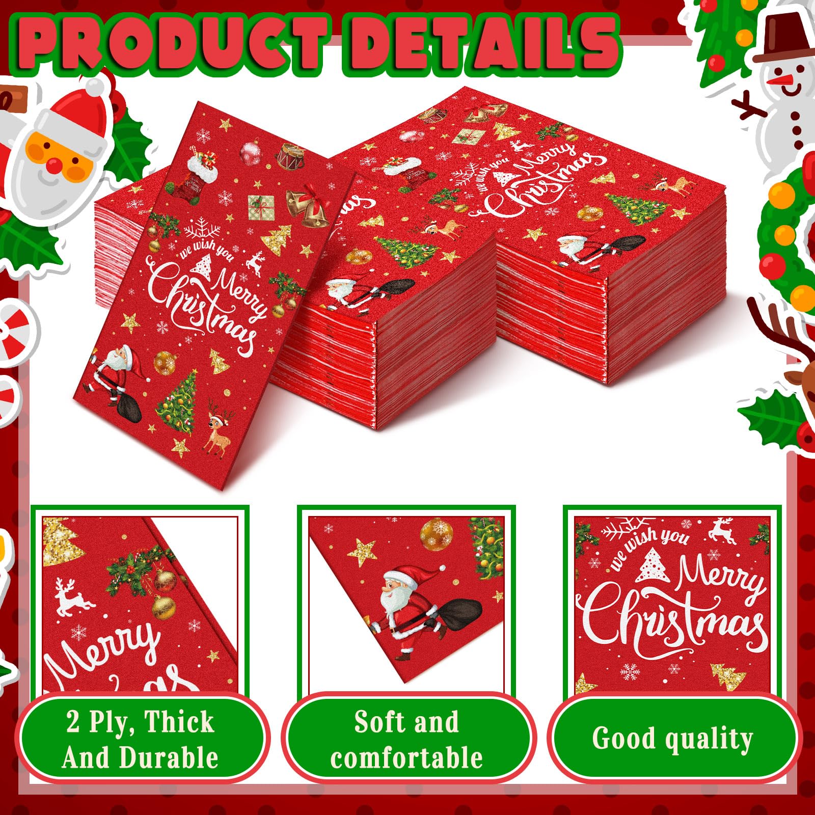 Tioncy 200Pcs Christmas Party Supplies Tableware Set Include 100 9 Inch and 7 Inch Christmas Paper Plates 50 9oz Cups 50 Holiday Lunch Napkin Disposable Christmas Plates Dinnerware Set (Classic Style)