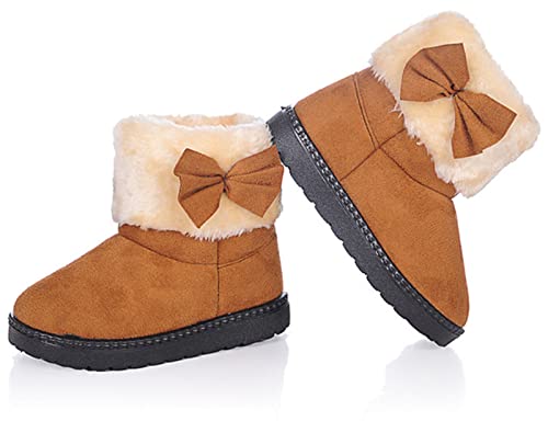 DADAWEN Baby's Girl's Toddler Fashion Cute Bowknot Fur Lining Princess Warm Snow Boots Brown US Size 11 M Little Kid