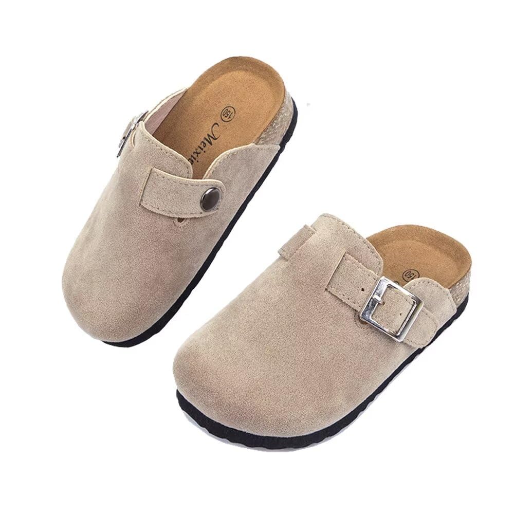 Kids Clogs for Girls Boys Cute Slip-on Slippers Classic Sued e Cor k Footbed Sandals Potato Shoes, Apricot / 4.5-5 Toddler