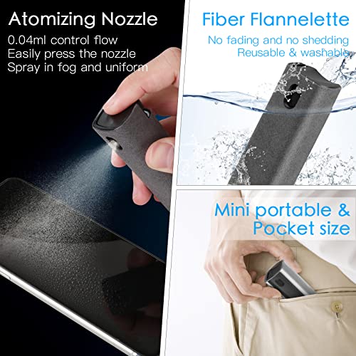 AKARY Screen Cleaner Touchscreen Mist Cleaner, All in One Electronic Cleaner Sprays & Wipe Cleaner, Mini Fingerprint-Proof Screen Cleaner for Phones Pad Laptop Pc Monitors, Effective Cleaning (Black)