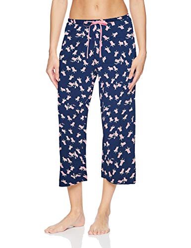 HUE Women’s SleepWell Basic Printed Knit Performance Sleep Capri Pajama Pant, Made With Temperature Regulating Technology, Medieval - Beach Chair, Large
