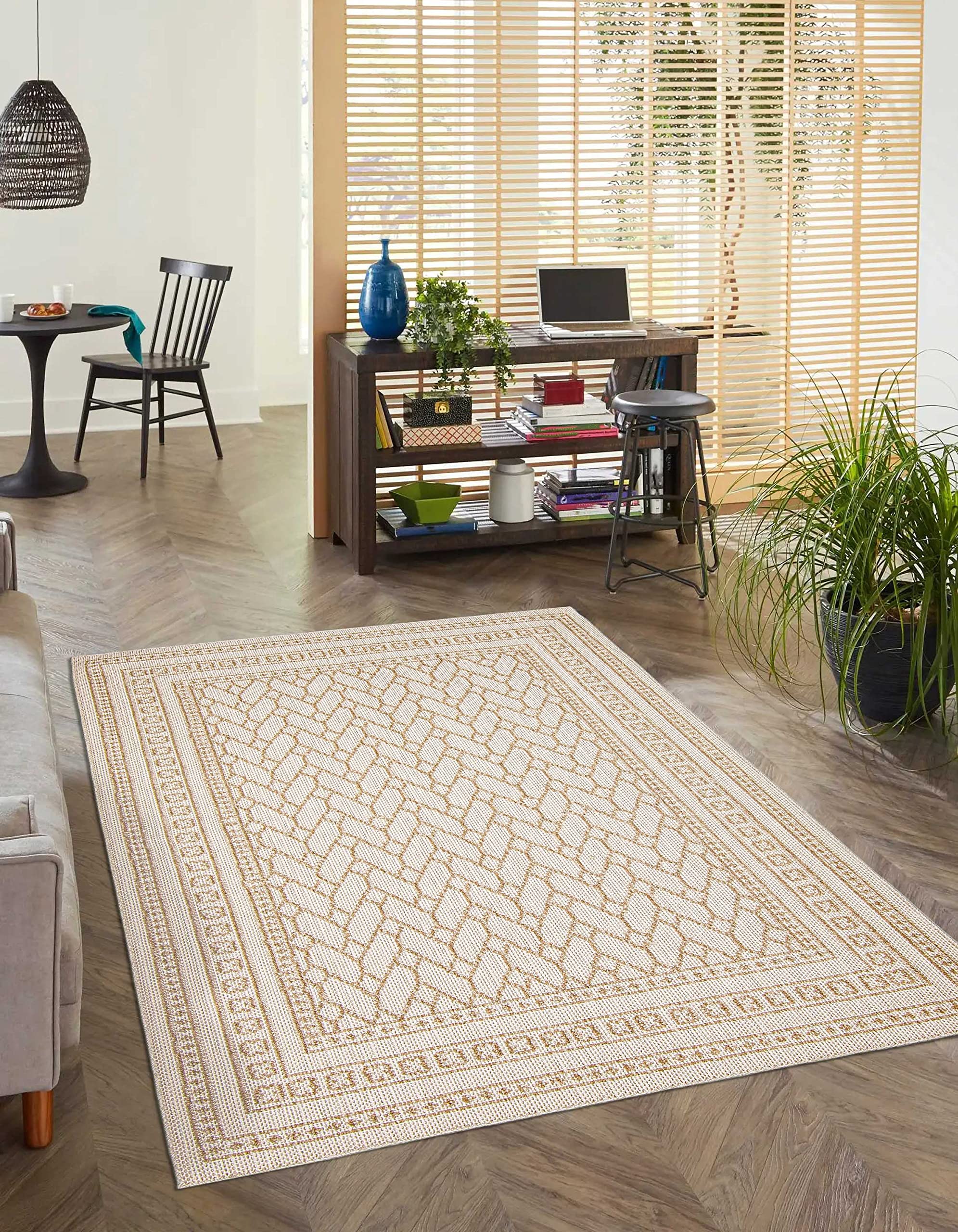 eCarpetGallery Vintage Turkish Area Rug for Living Room Bedroom 5x7 Taupe Carpet, High Low Pile Textured Rug, 368016
