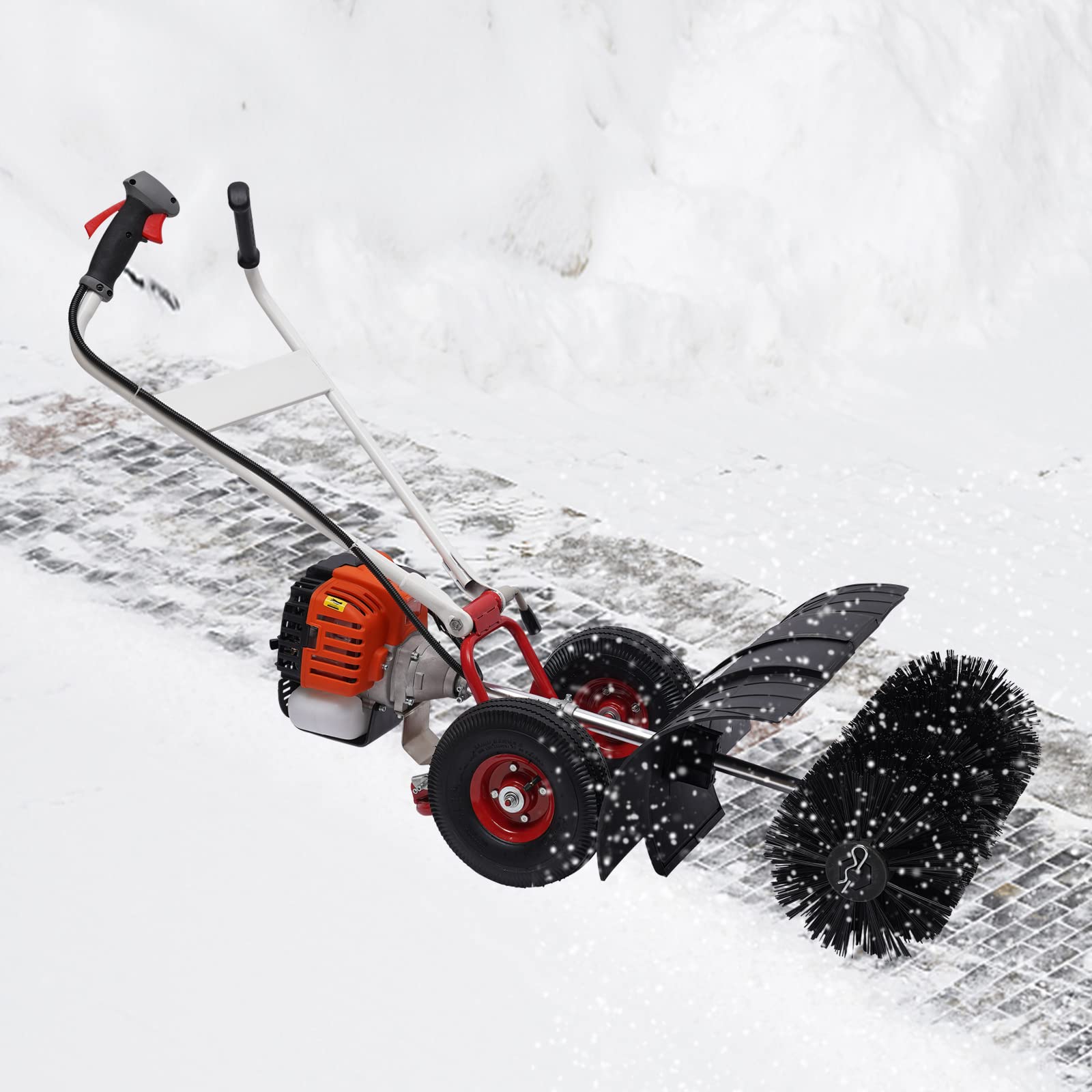 Walk-behind Road Snow Plow 52cc 2 Stroke Single Cylinder Hand Push Electric Industrial Snow Sweeper Space-saving Foldable Outdoor Snow Thrower