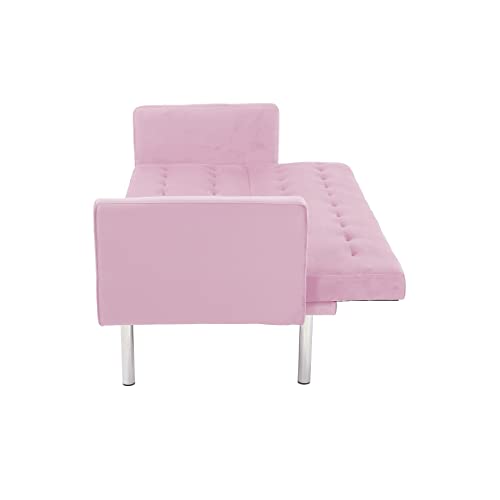 Eafurn 68.5”Futon Bed,Button Tufted Convertible Sleeper, 3-Seater Upholstered Loveseat Sofa & Couch with Adjustable Backrest and 5 Metal Legs for Living Room Bedroom Office, Pink