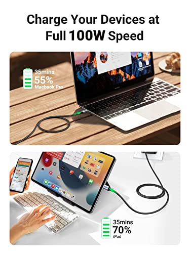 UGREEN 100W USB C to USB C Cable 2-Pack Type C Fast Charging Cable Compatible with MacBook Pro 2022, iPad Pro 2022, iPad Air 5, Samsung Galaxy S23/S22 Ultra, Pixel, PS5, Switch, etc. 3.3FT