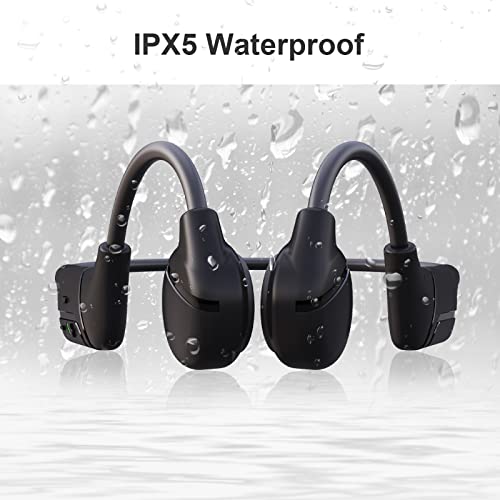 Loluka Wireless Open Ear Bone Conduction Headphones with Microphone Podcast Induction Bluetooth Earphones Sweatproof Sports Headset Lightweight Waterproof for Running Driving Hiking Bicycling Black