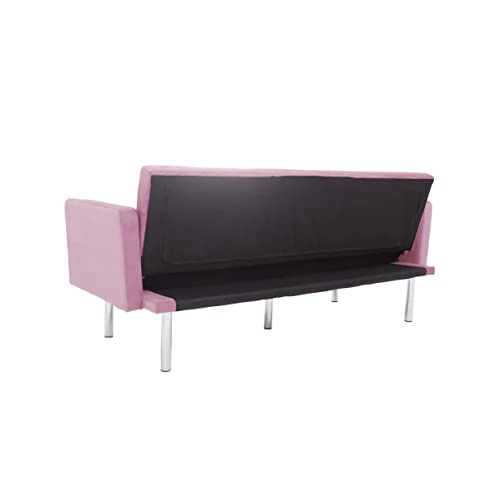 Eafurn 68.5”Futon Bed,Button Tufted Convertible Sleeper, 3-Seater Upholstered Loveseat Sofa & Couch with Adjustable Backrest and 5 Metal Legs for Living Room Bedroom Office, Pink