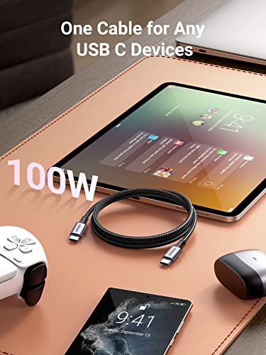 UGREEN 100W USB C to USB C Cable 2-Pack Type C Fast Charging Cable Compatible with MacBook Pro 2022, iPad Pro 2022, iPad Air 5, Samsung Galaxy S23/S22 Ultra, Pixel, PS5, Switch, etc. 3.3FT