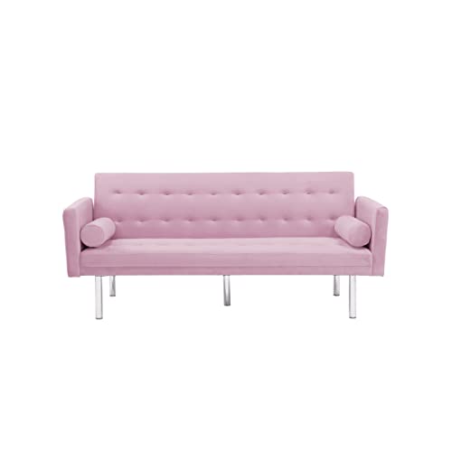 Eafurn 68.5âFuton Bed,Button Tufted Convertible Sleeper, 3-Seater Upholstered Loveseat Sofa & Couch with Adjustable Backrest and 5 Metal Legs for Living Room Bedroom Office, Pink